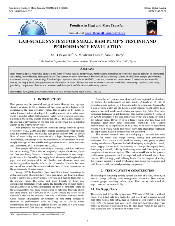 (PDF) Lab-Scale System for Small Ram Pump’s Testing and Performance ...
