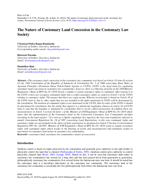 (PDF) The nature of customary land concession in the customary law society
