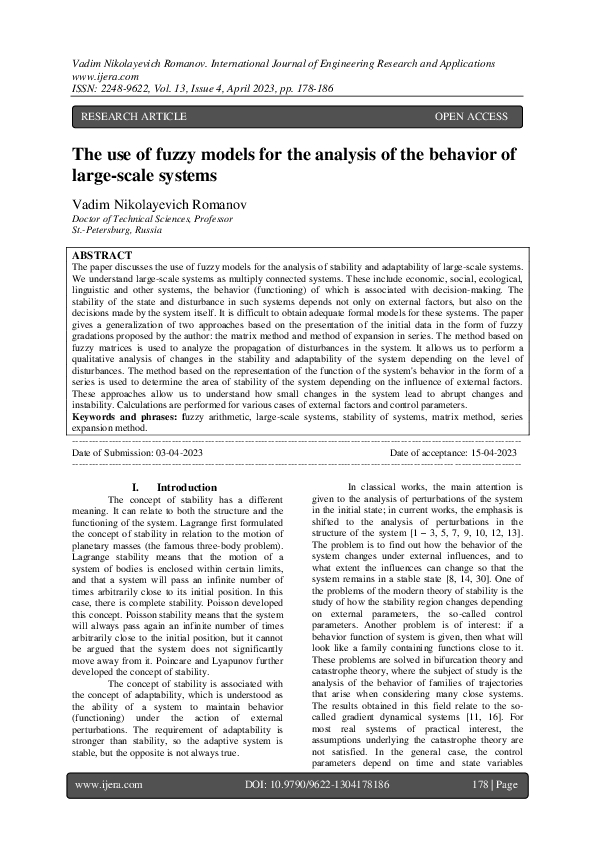 (PDF) The use of fuzzy models for the analysis of the behavior of large-scale systems