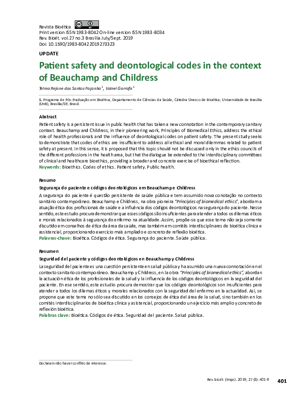 (PDF) Patient safety and deontological codes in the context of ...