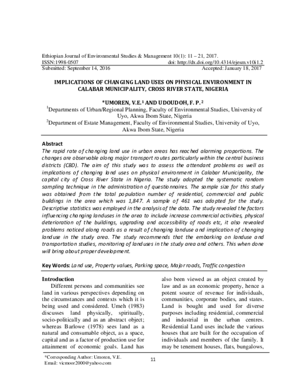 (PDF) Implications of changing land uses on physical environment in ...