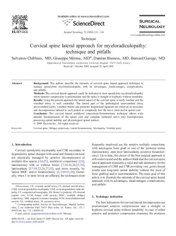 (PDF) Cervical spine lateral approach for myeloradiculopathy: technique ...