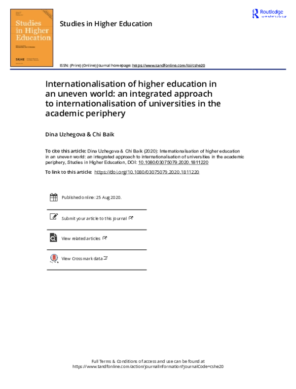 (PDF) Internationalisation of higher education in an uneven world: an ...