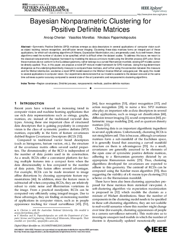 (PDF) Bayesian Nonparametric Clustering for Positive Definite Matrices | Vassilios Morellas ...