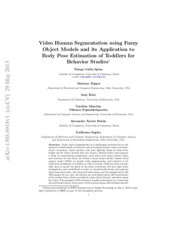 Pdf Video Human Segmentation Using Fuzzy Object Models And Its Application To Body Pose