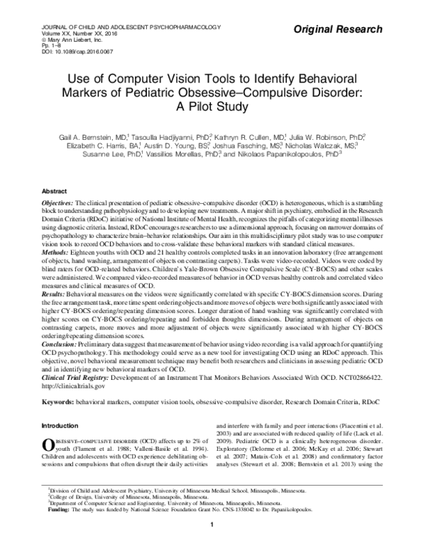 Use of Computer Vision Tools to Identify Behavioral Markers of ...