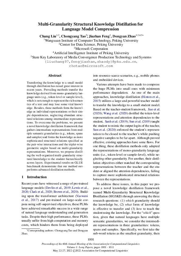 (PDF) Multi-Granularity Structural Knowledge Distillation for Language Model Compression