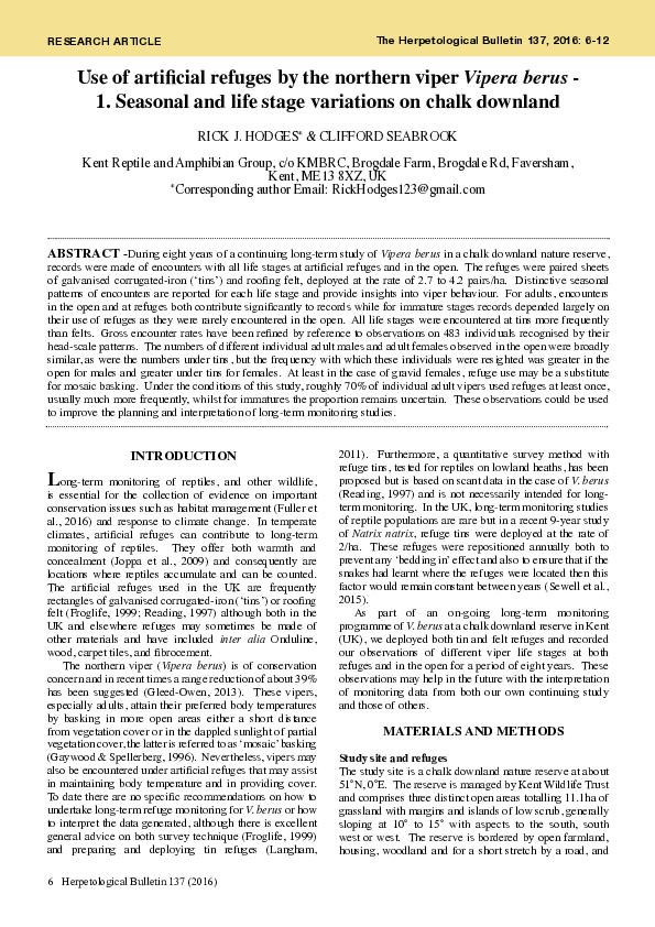 (PDF) 02. Use of artificial refuges by the northern viper Vipera berus ...