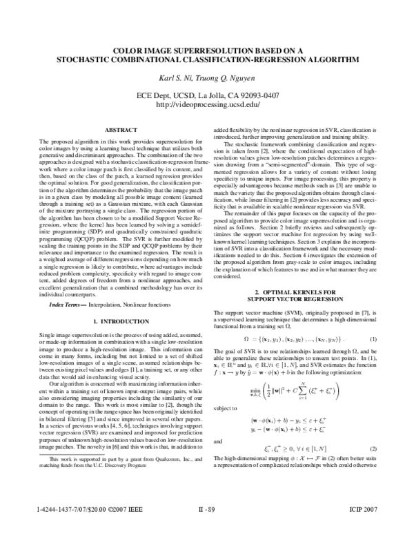 Pdf Stochastic Classification Regression For Color Image Superresolution