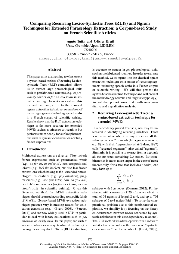 Pdf Comparing Recurring Lexico Syntactic Trees Rlts And Ngram Techniques For Extended
