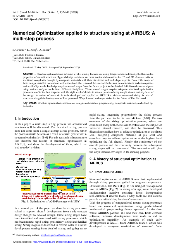 (PDF) Numerical Optimization applied to structure sizing at AIRBUS: A multi-step process