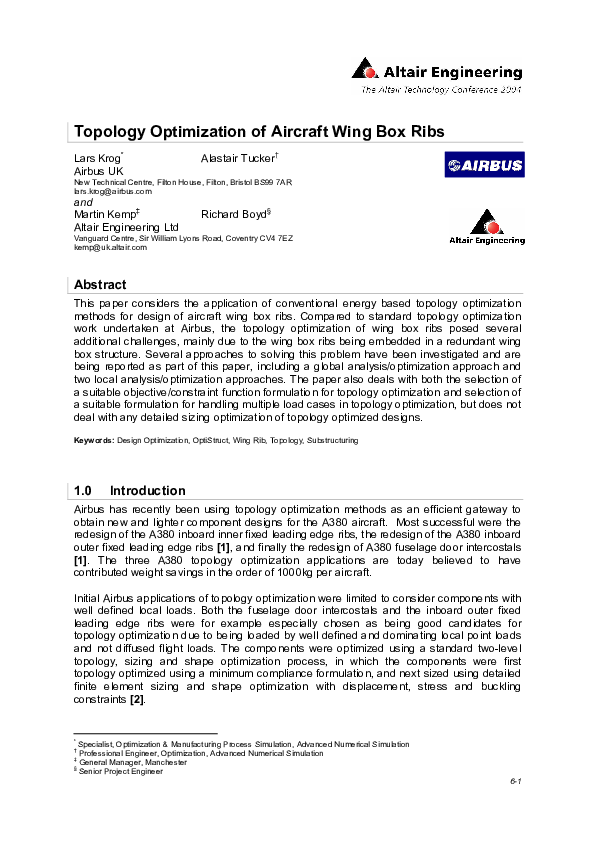 (PDF) Topology Optimisation of Aircraft Wing Box Ribs
