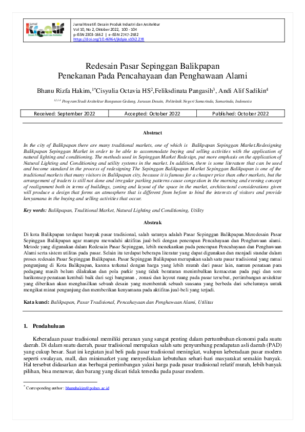 (PDF) Redesain Pasar Sepinggan Balikpapan Penekanan Pada Pencahayaan ...