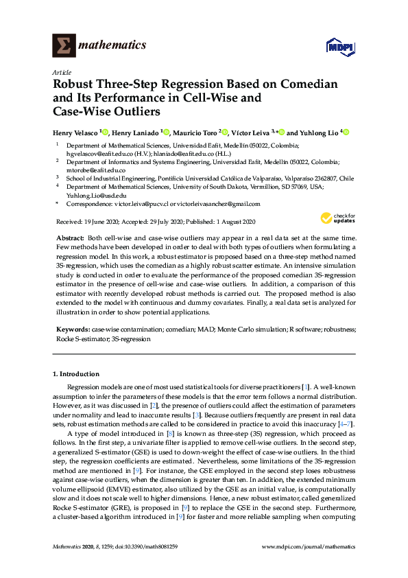Pdf Robust Three Step Regression Based On Comedian And Its Performance In Cell Wise And Case