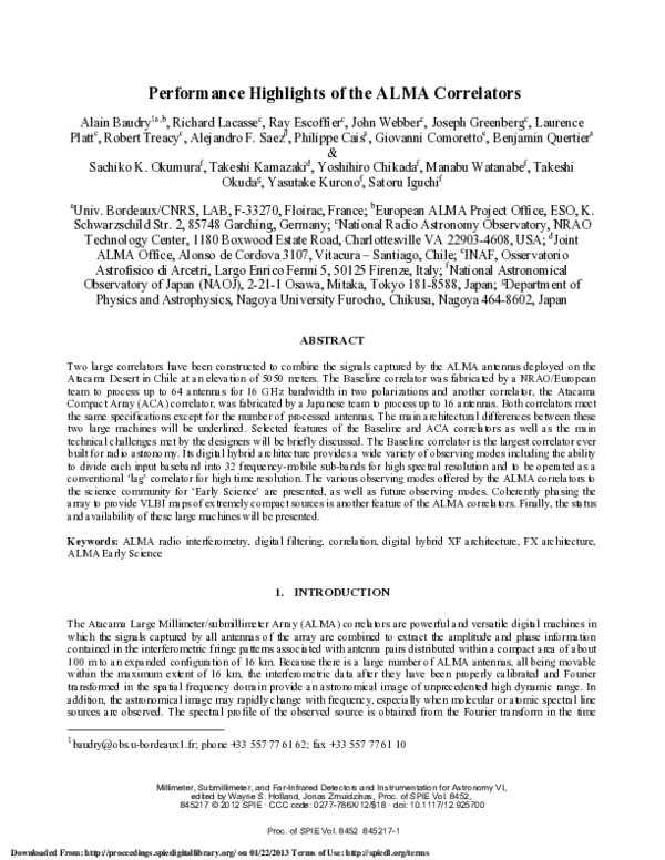 (PDF) Performance highlights of the ALMA correlators