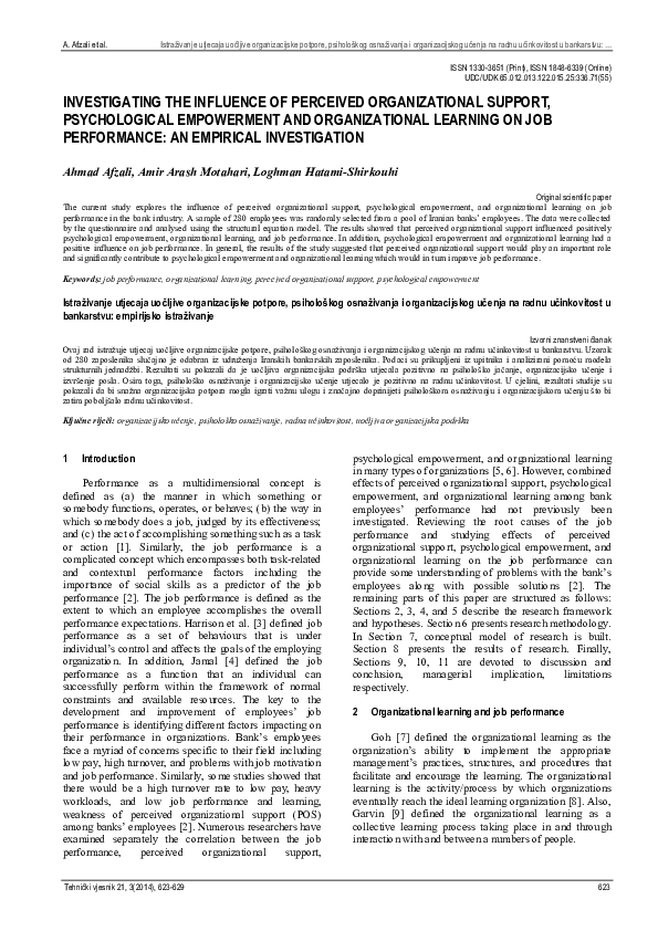 (PDF) Investigating the influence of perceived organizational support, psychological empowerment ...