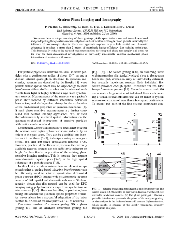 (PDF) Neutron Phase Imaging and Tomography