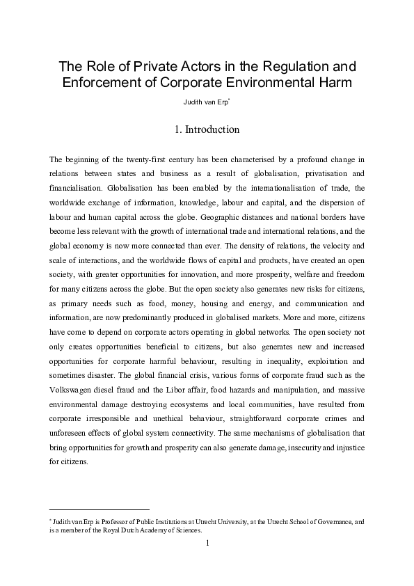 (PDF) The Role of Private Actors in the Regulation and Enforcement of ...