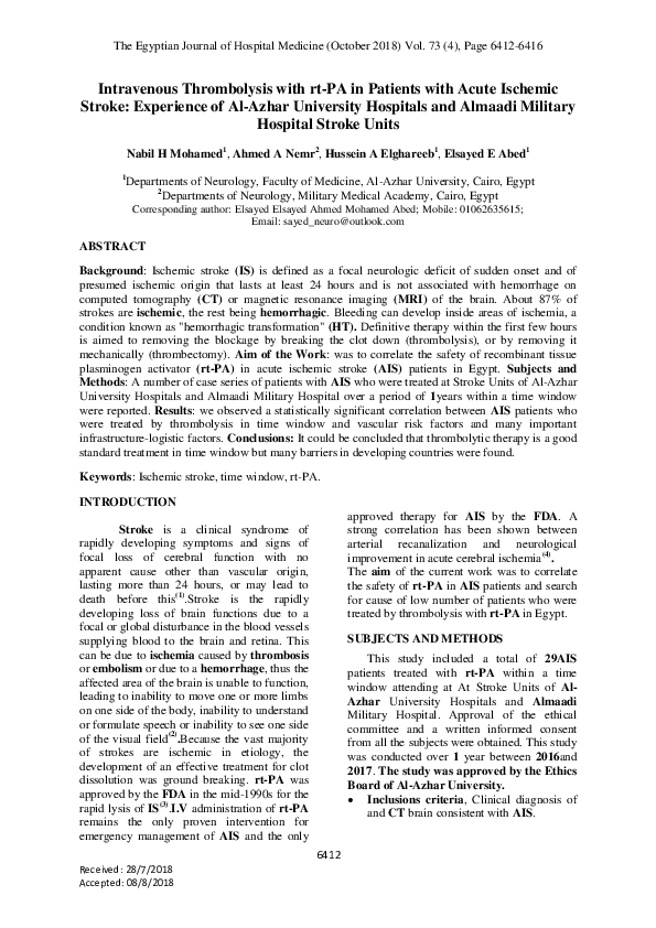 (PDF) Intravenous Thrombolysis with rt-PA in Patients with Acute ...