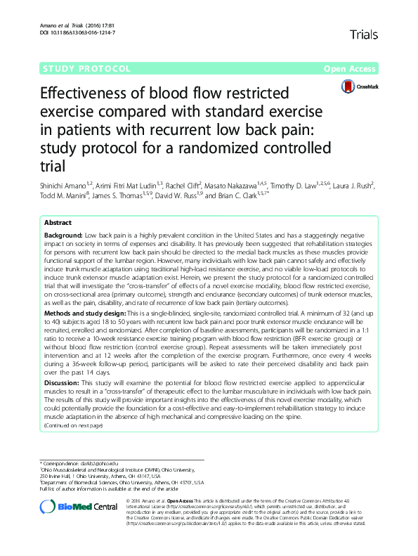 (PDF) Effectiveness of blood flow restricted exercise compared with standard exercise in ...