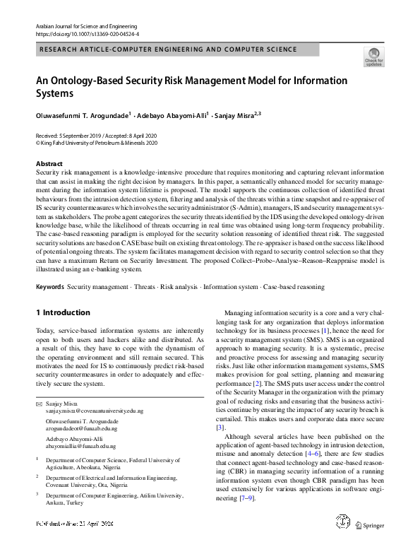 Pdf An Ontology Based Security Risk Management Model For Information Systems