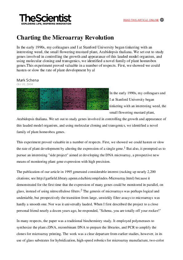 (PDF) Charting the Microarray Revolution with Arabidopsis Genes