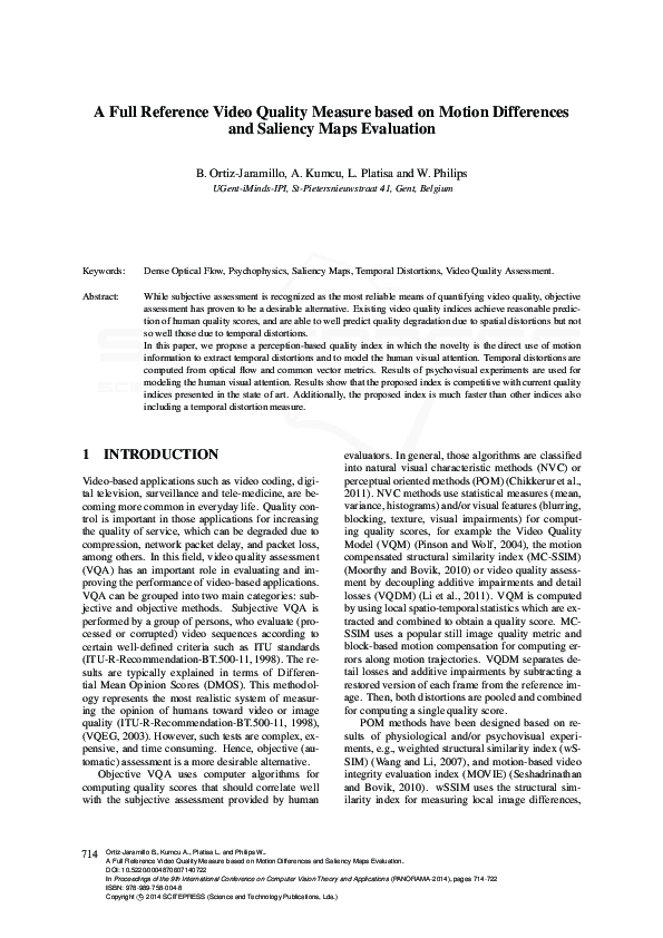 (PDF) A full reference video quality measure based on motion differences and saliency maps ...