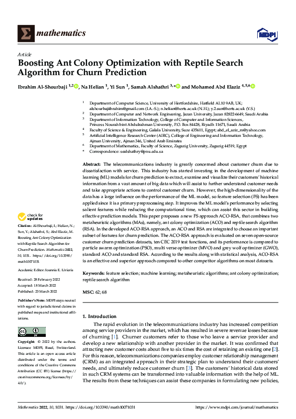 (PDF) Boosting Ant Colony Optimization with Reptile Search Algorithm for Churn Prediction