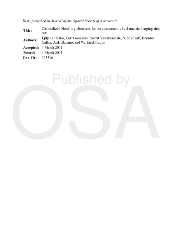 (PDF) Channelized Hotelling observers for the assessment of volumetric ...