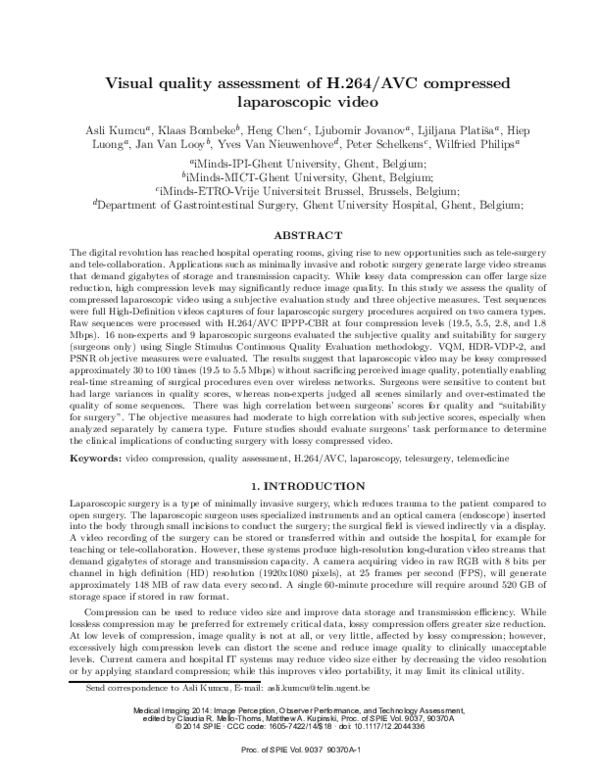 (PDF) Visual quality assessment of H.264/AVC compressed laparoscopic video