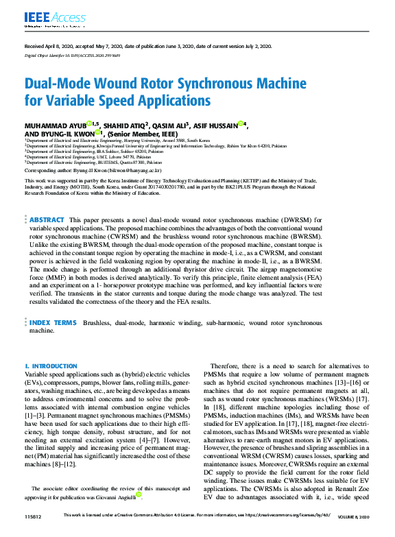 (PDF) Dual-Mode Wound Rotor Synchronous Machine for Variable Speed Applications