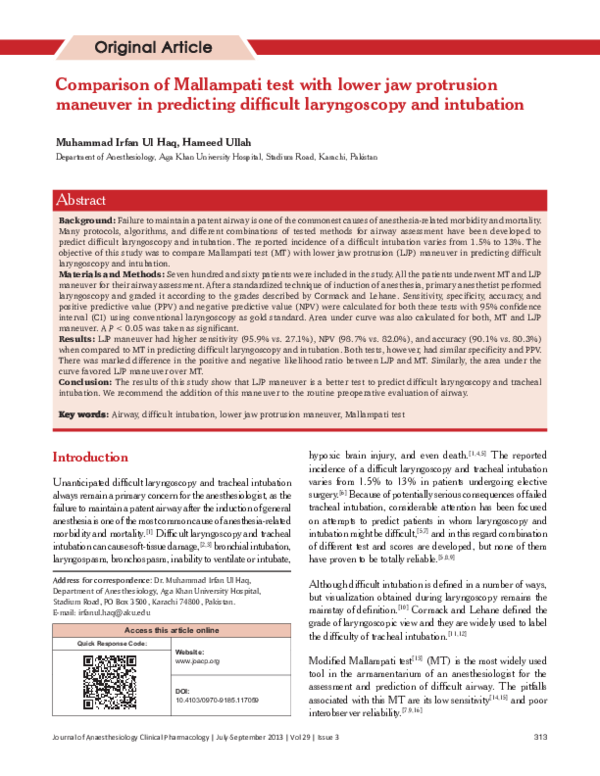 (PDF) Comparison of Mallampati test with lower jaw protrusion maneuver ...