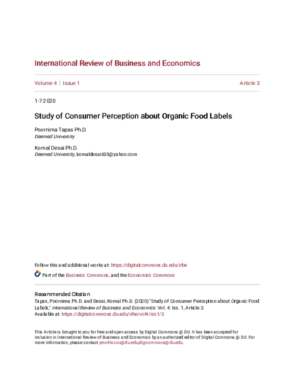 (PDF) Study of Consumer Perception about Organic Food Labels