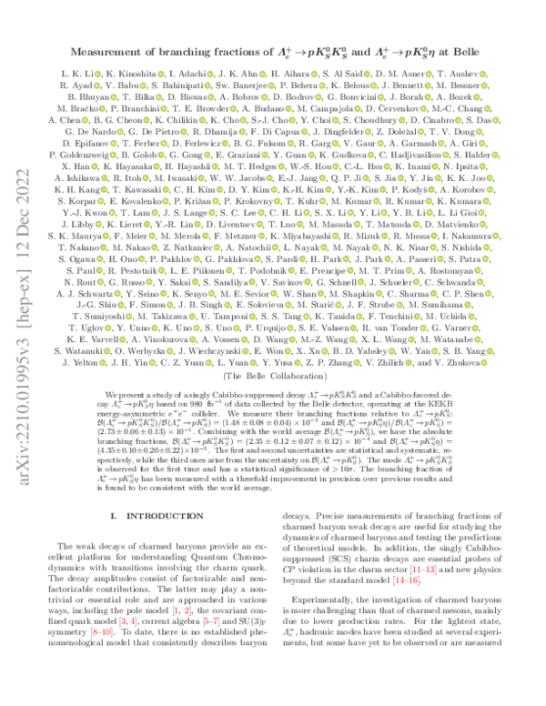 (PDF) Measurement of branching fractions of $\Lambda_c^+\to{}pK_S^0K_S^0$ and $\Lambda_c^+\to ...