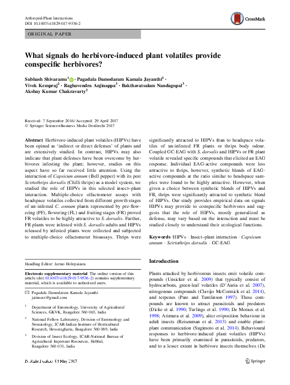(PDF) What signals do herbivore-induced plant volatiles provide ...