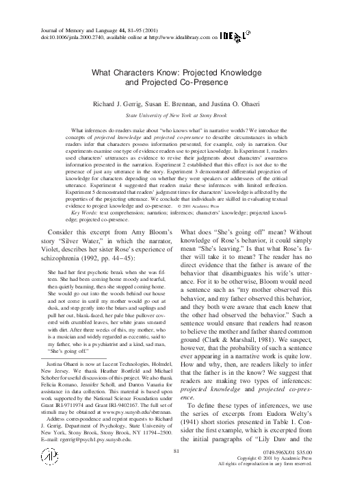 (PDF) What Characters Know: Projected Knowledge and Projected Co-Presence