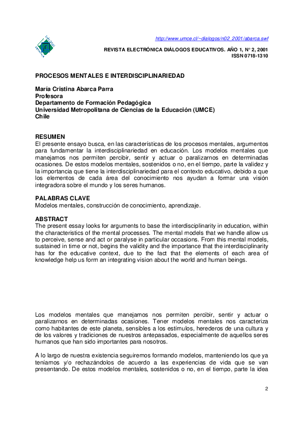 (PDF) Procesos mentales e interdisciplinariedad