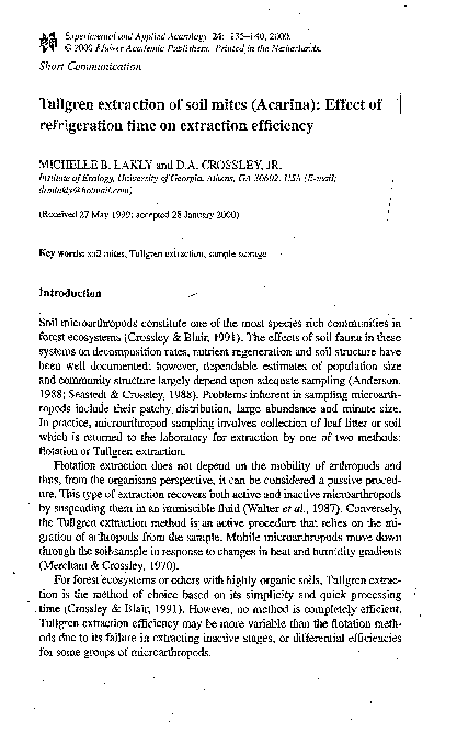 (PDF) Tullgren extraction of soil mites (Acarina): Effect of ...