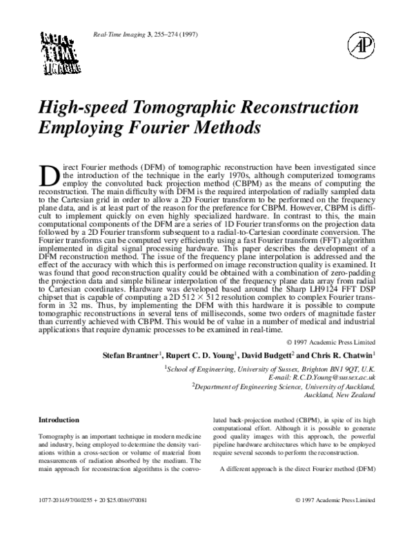 Pdf High Speed Tomographic Reconstruction Employing Fourier Methods