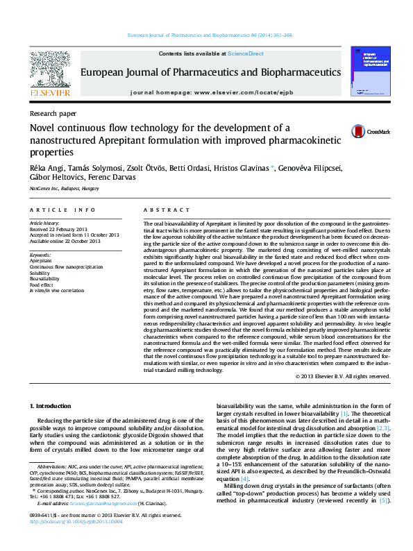 (PDF) Novel continuous flow technology for the development of a nanostructured Aprepitant ...