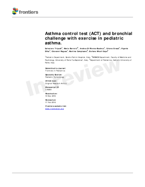 (PDF) Asthma Control Test and Bronchial Challenge with Exercise in ...