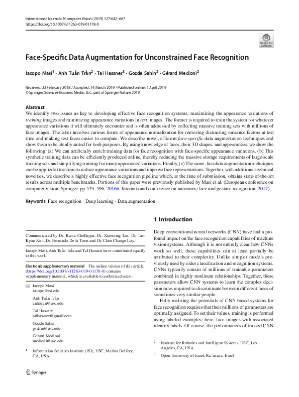 Pdf Face Specific Data Augmentation For Unconstrained Face Recognition Anh Tài Trần