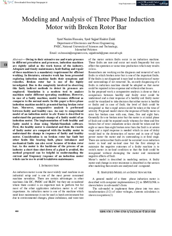 (PDF) Modeling and analysis of three phase induction motor with broken rotor bar