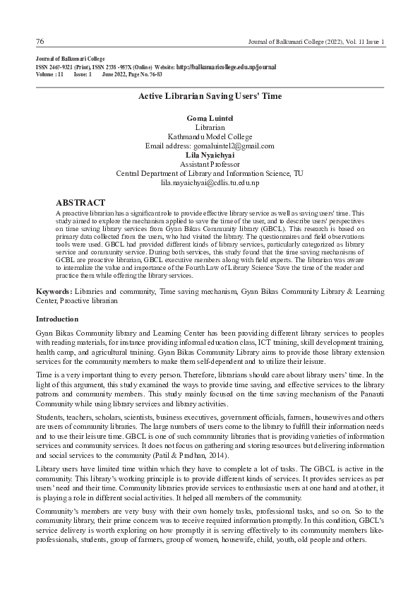 (PDF) Active Librarian Saving Users' Time