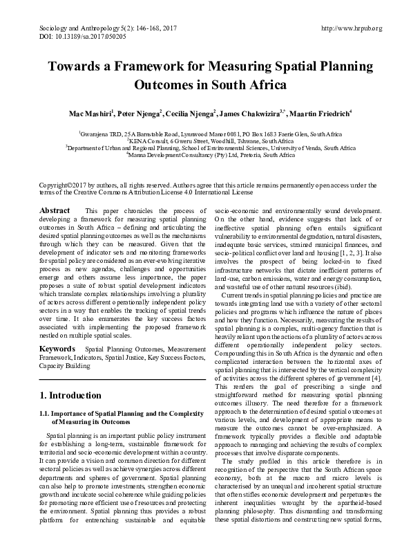 (PDF) Towards a Framework for Measuring Spatial Planning Outcomes in South Africa | peter kamau ...