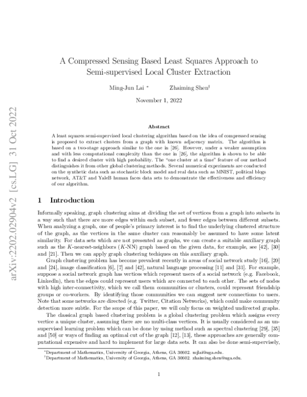 Pdf A Compressed Sensing Based Least Squares Approach To Semi Supervised Local Cluster Extraction