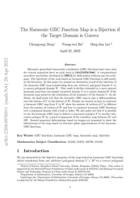 (PDF) The Harmonic GBC Function Map is a Bijection if the Target Domain is Convex | Ming-jun Lai ...