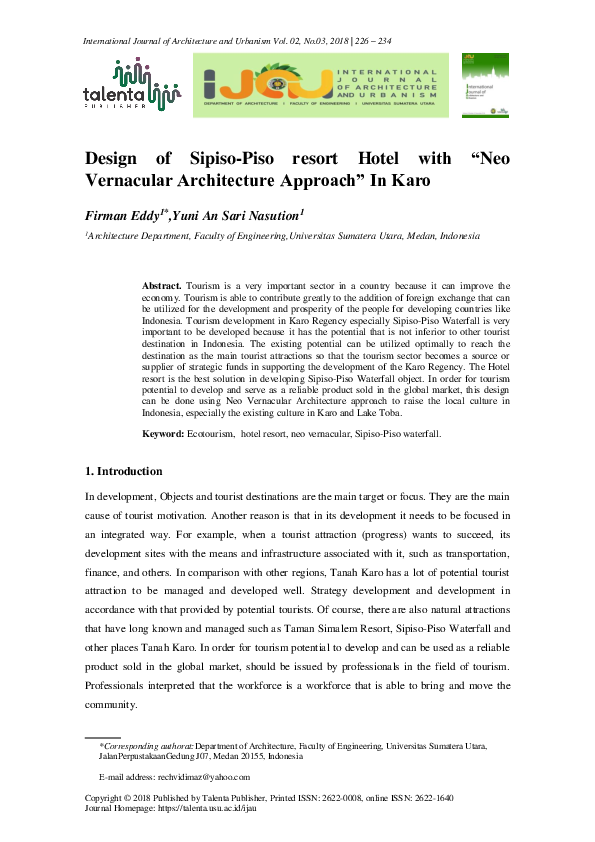(PDF) Design of Sipiso-Piso resort Hotel with “Neo Vernacular ...