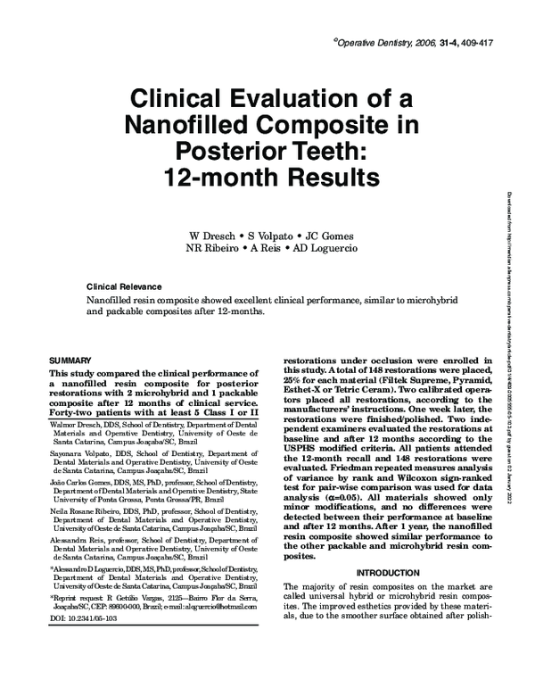 (PDF) Clinical Evaluation of a Nanofilled Composite in Posterior Teeth ...