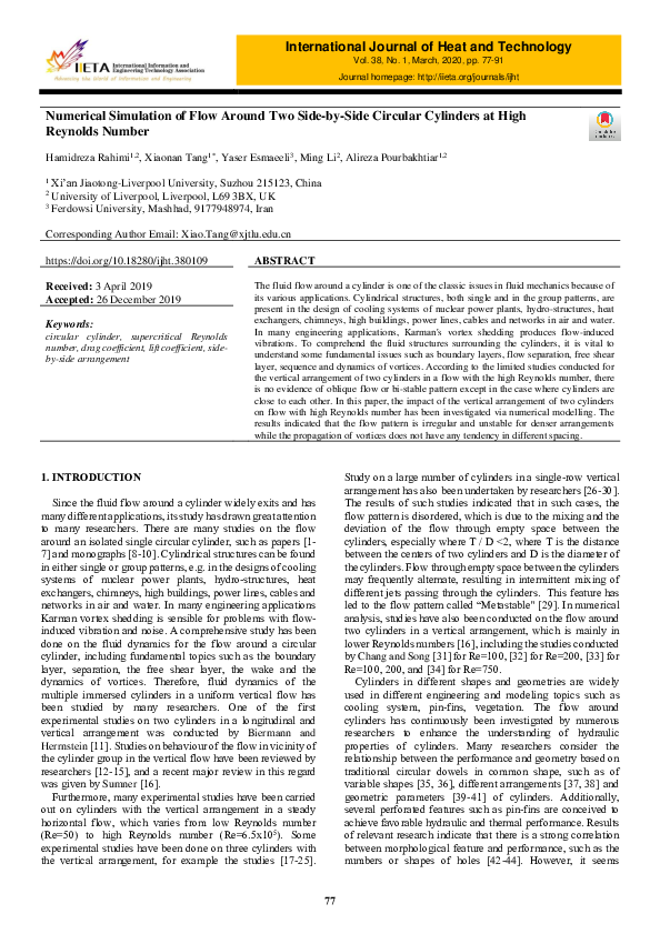 Pdf Numerical Simulation Of Flow Around Two Side By Side Circular